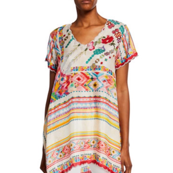 Johnny Was | Tops | Johnny Was Short Sleeve Silk Tunic | Poshmark